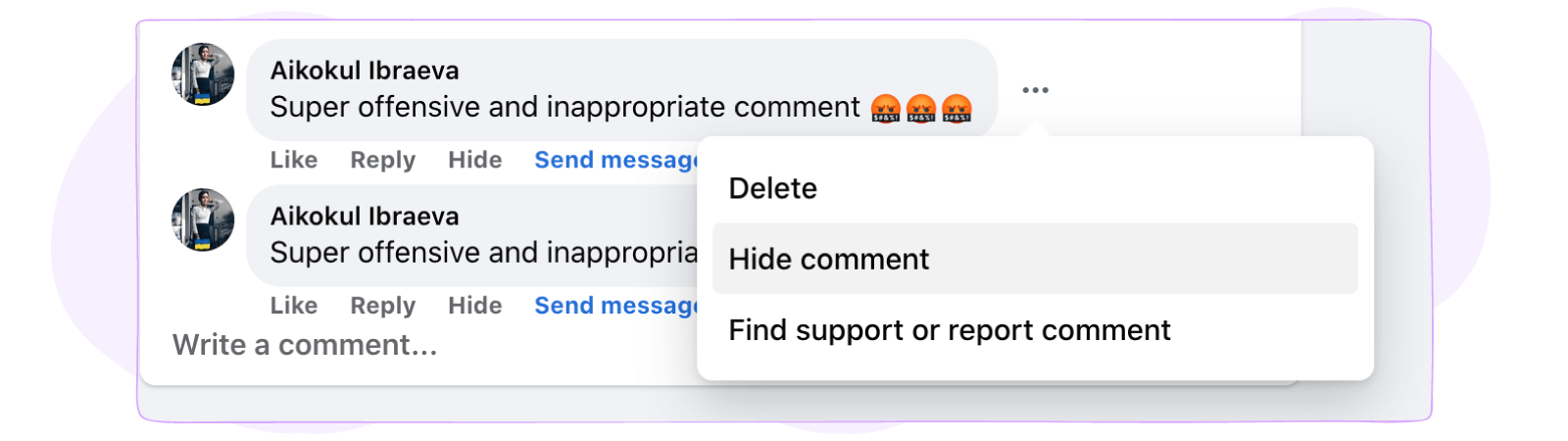What happens when you hide a comment on Facebook?
